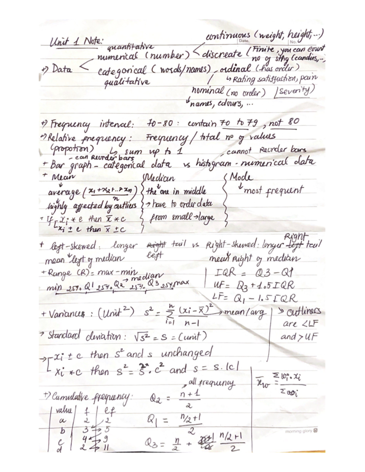 Unit 1 Note - Summary Introduction to Statistics and Computing - STAT 1150 - Studocu
