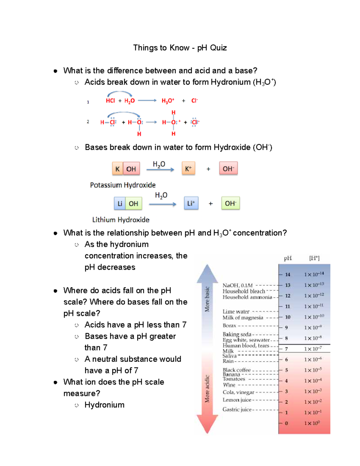 Science Study Guide - Things to Know - pH Quiz What is the difference ...