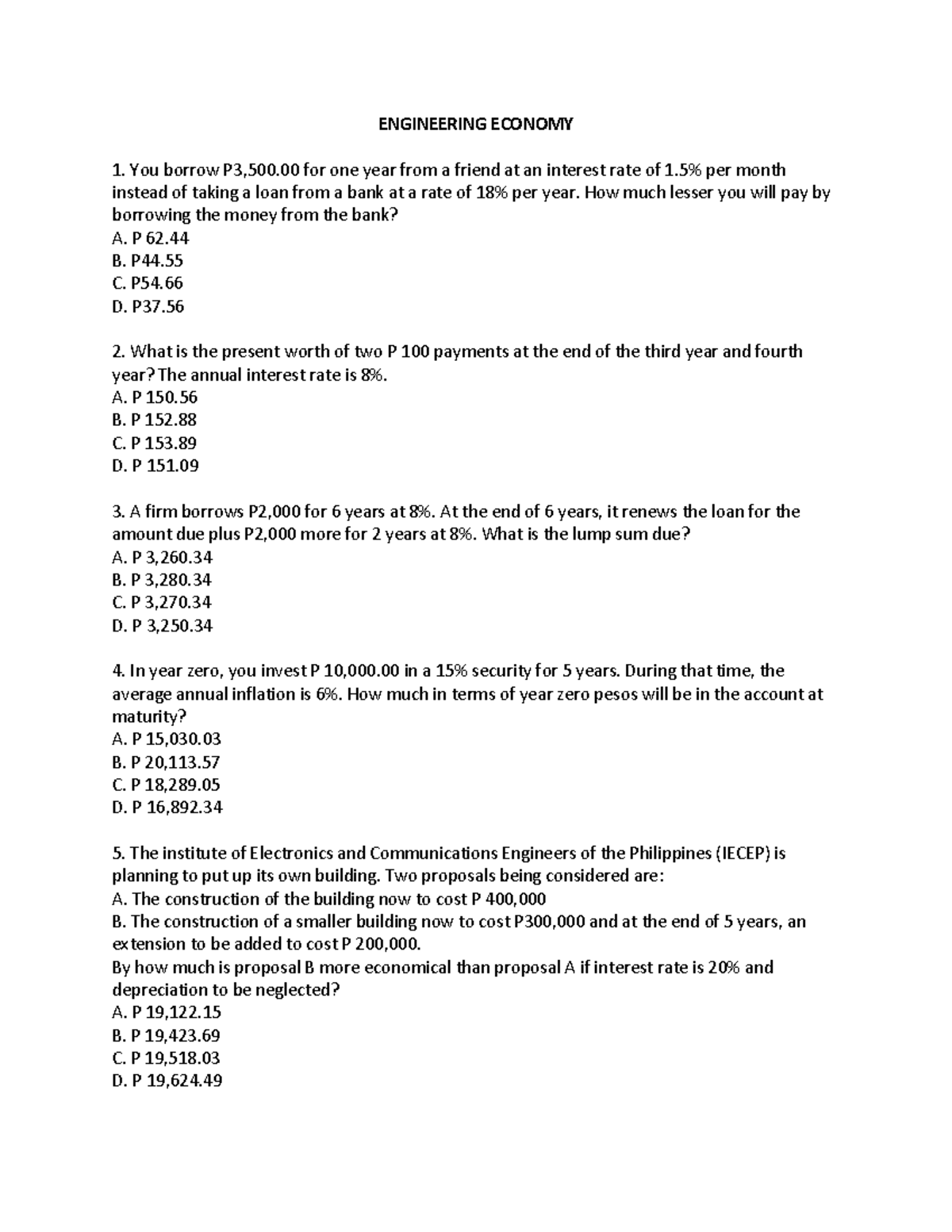 Engineering Economy - TIP - Studocu