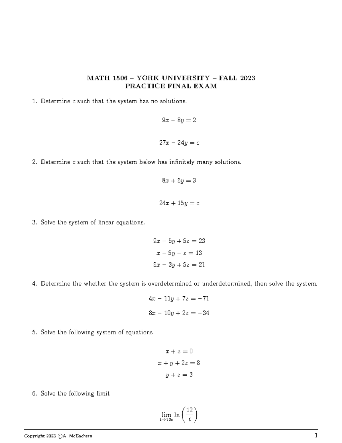 MATH15062023 Practicefinalexam - MATH 1506 – YORK UNIVERSITY – FALL ...