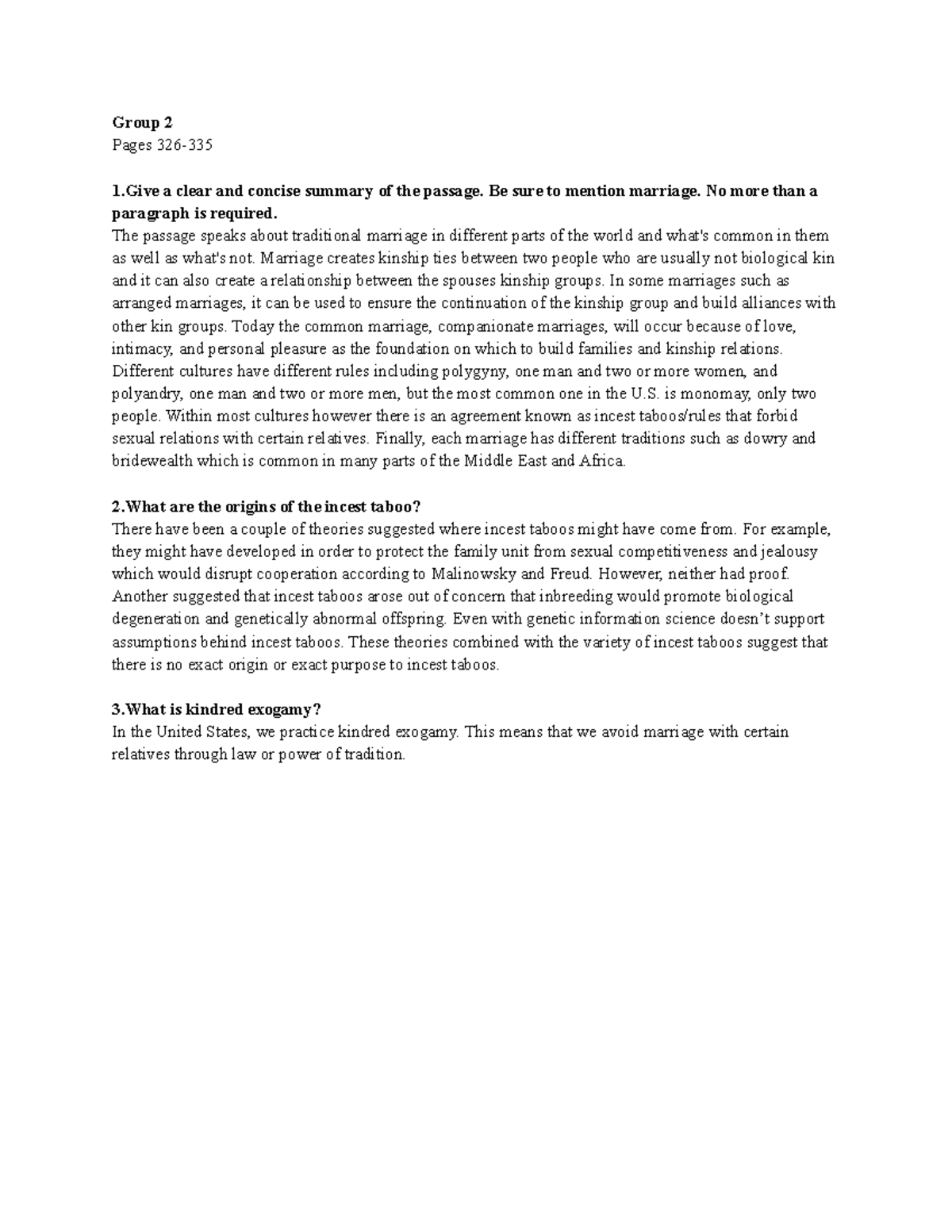 Anthropology Chapter 9 Concept Worksheet - Group 2 Pages 326- 1 a clear ...