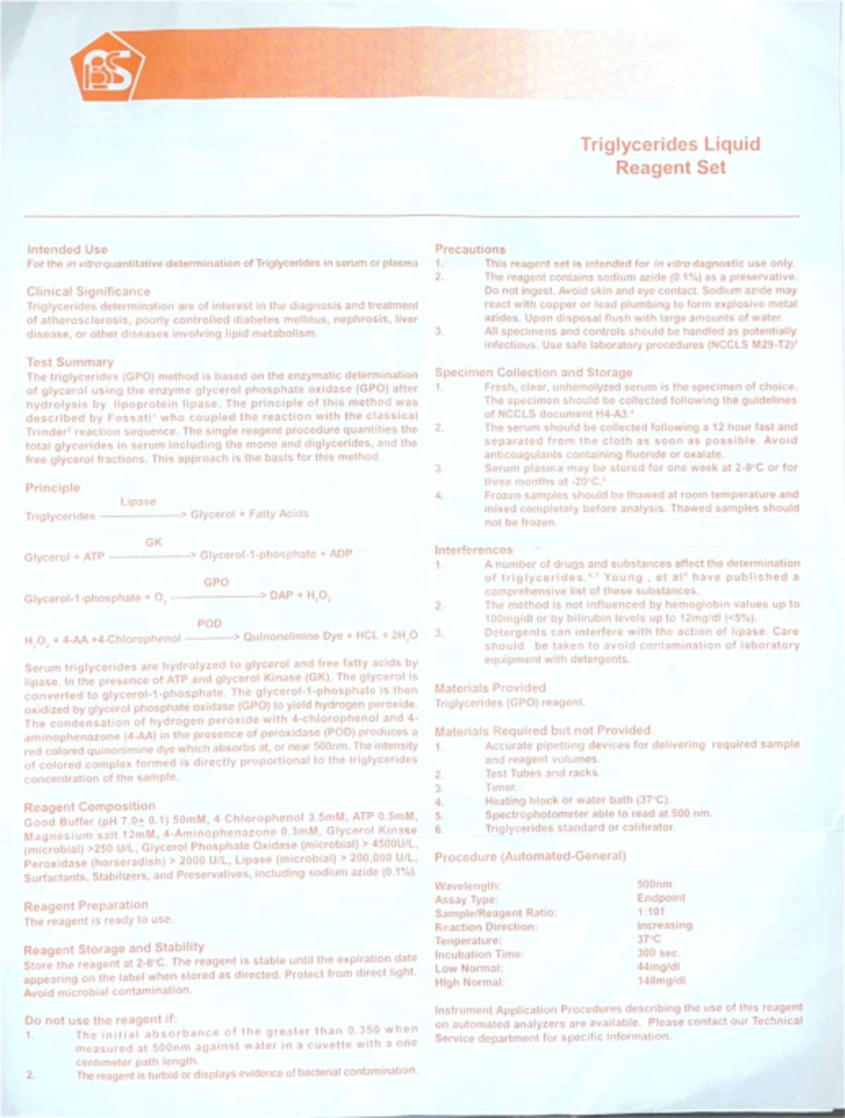 Triglycerides-Liquid - BD Triglycerides Liquid Reagent Set Intended Use ...