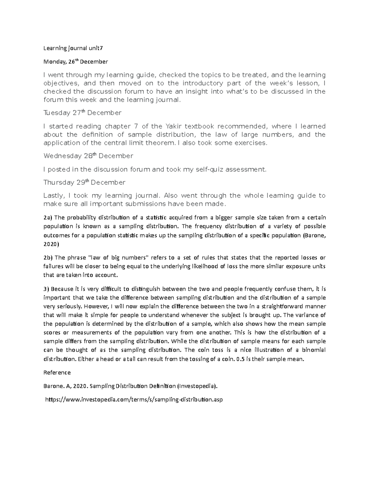 Learning journal unit7 - Learning journal unit Monday, 26th December I ...