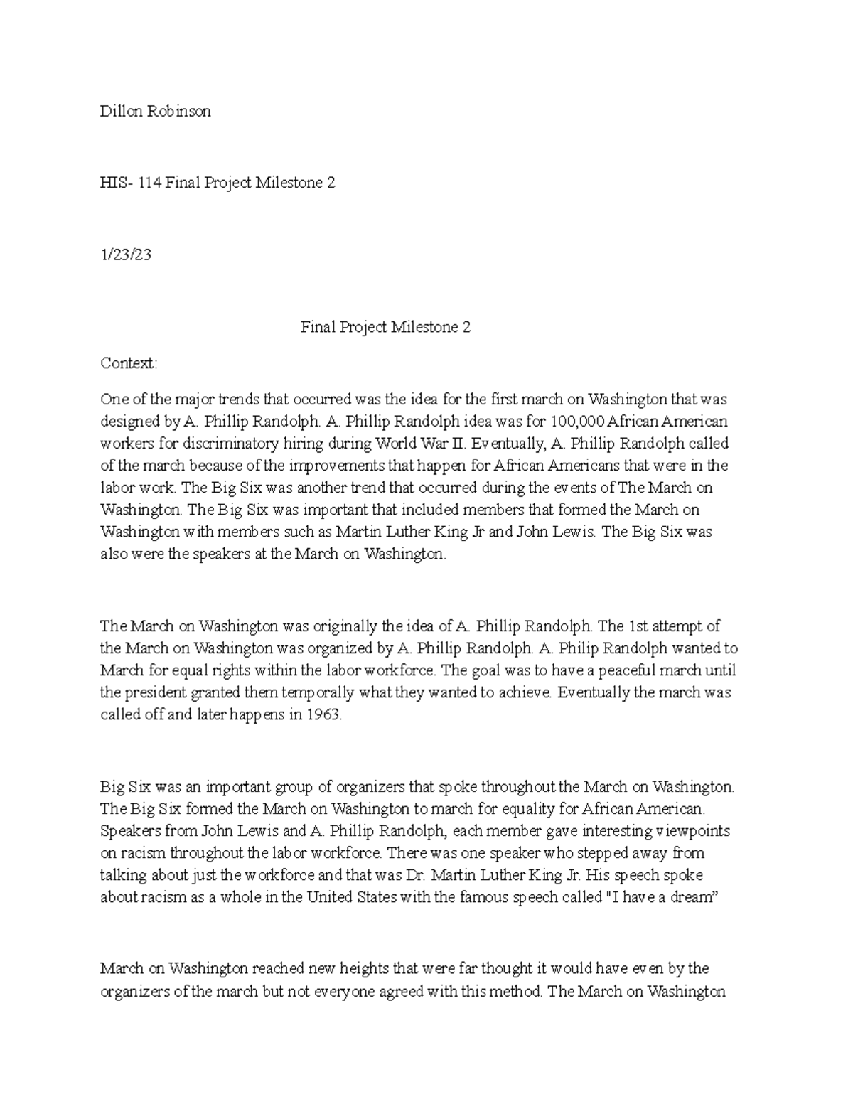 HIS 114 Final Project Milestone Two - Dillon Robinson HIS- 114 Final ...