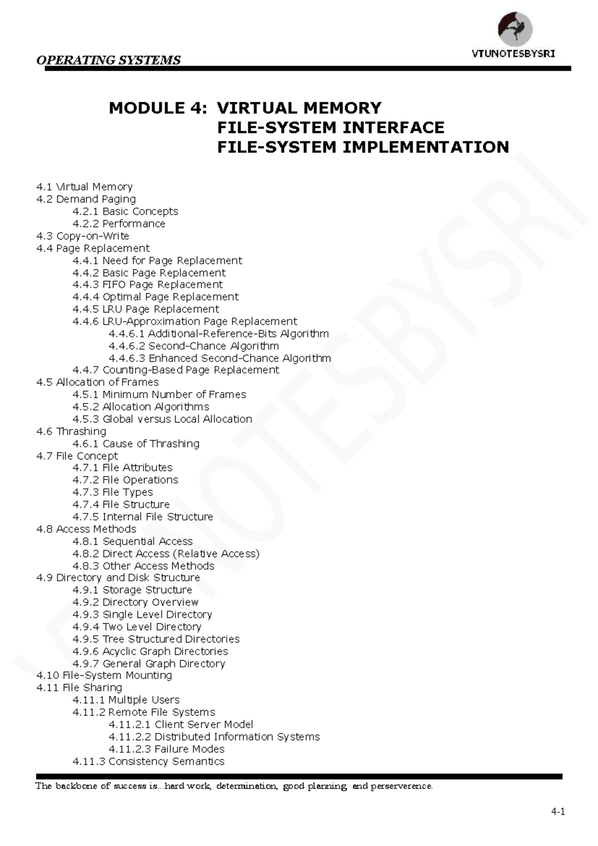 OS Module 4 - MODULE 4: VIRTUAL MEMORY FILE-SYSTEM INTERFACE FILE-SYSTEM IMPLEMENTATION 4 ...