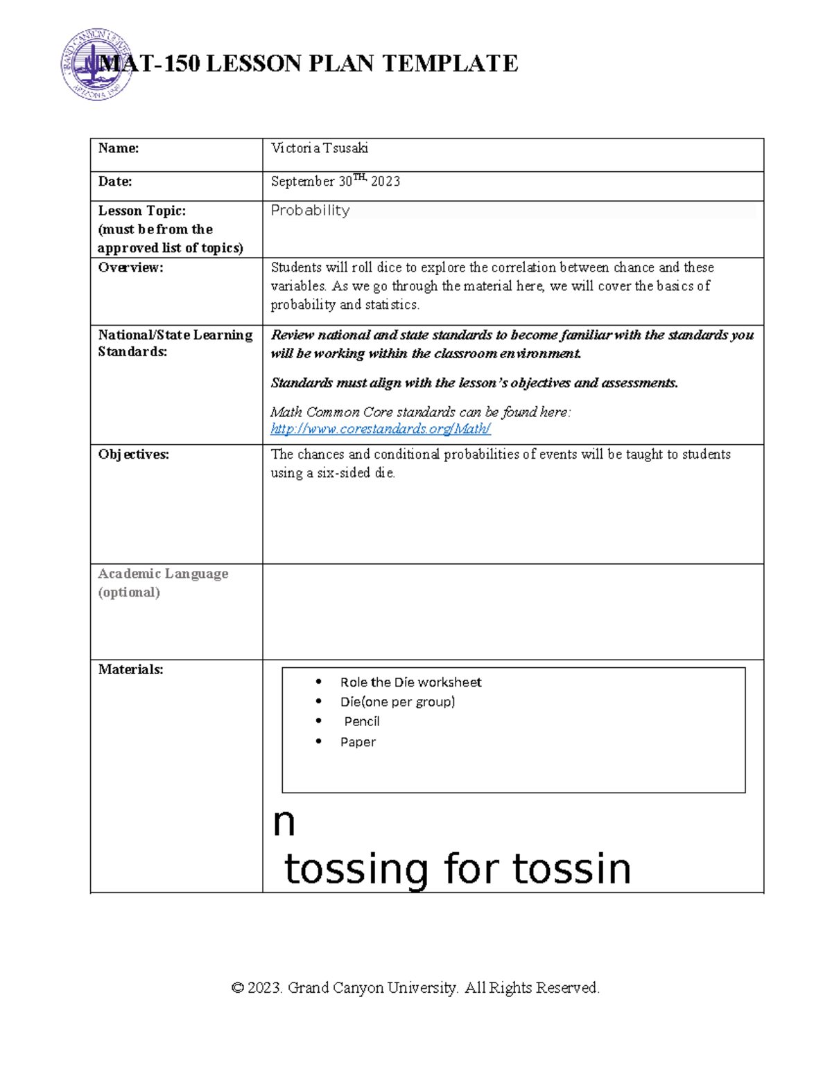 MAT-150 Lesson Plan - hope this helps - Name: Victoria Tsusaki Date ...