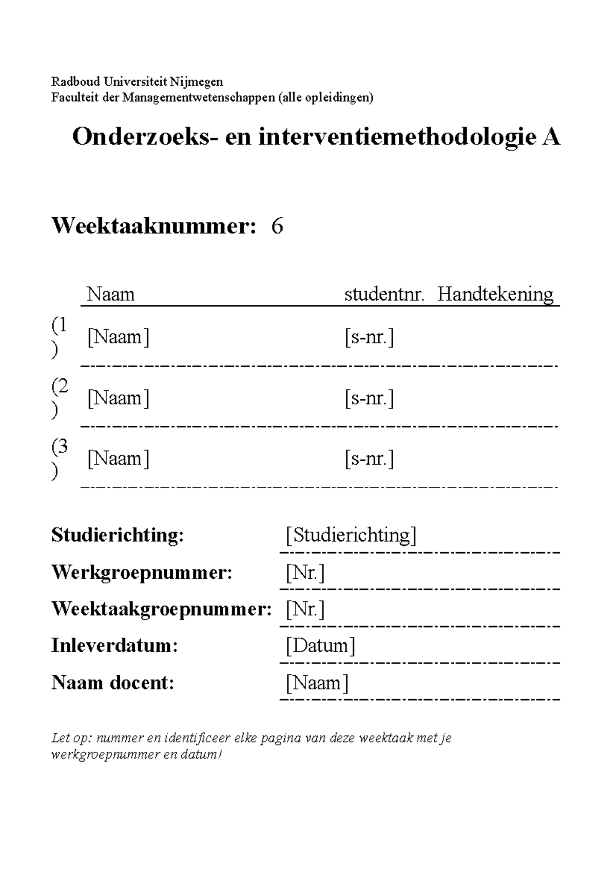 Weektaak 6 OIMA - Radboud Universiteit - Studeersnel