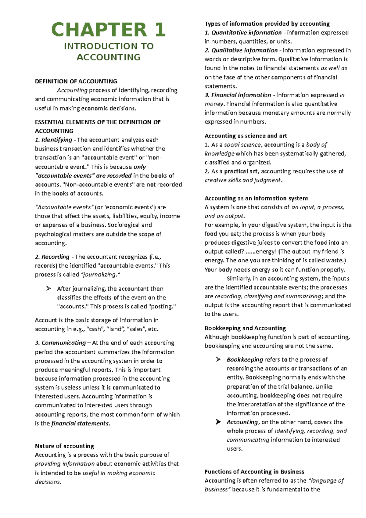 FAR 0 Chapter 1 - pls helpme hehe - CHAPTER 1 INTRODUCTION TO ...