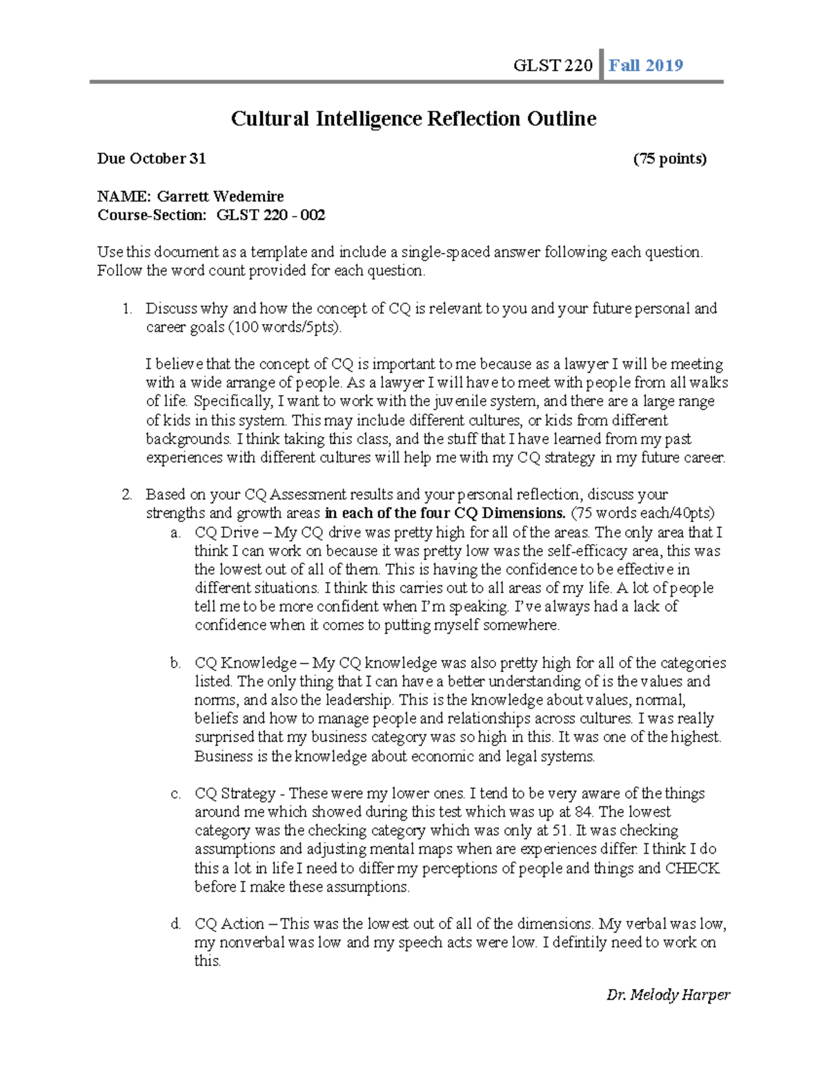 GLST 220 CQ Reflection Template F19 - GLST 220 Fall 2019 Cultural ...