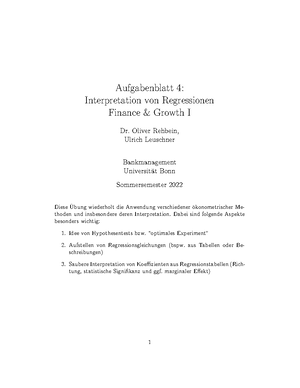 Uebung 4 mit Loesung - Übungen für Bankmanagement Sommersemester 2022 - Aufgabenblatt 4: - Studocu