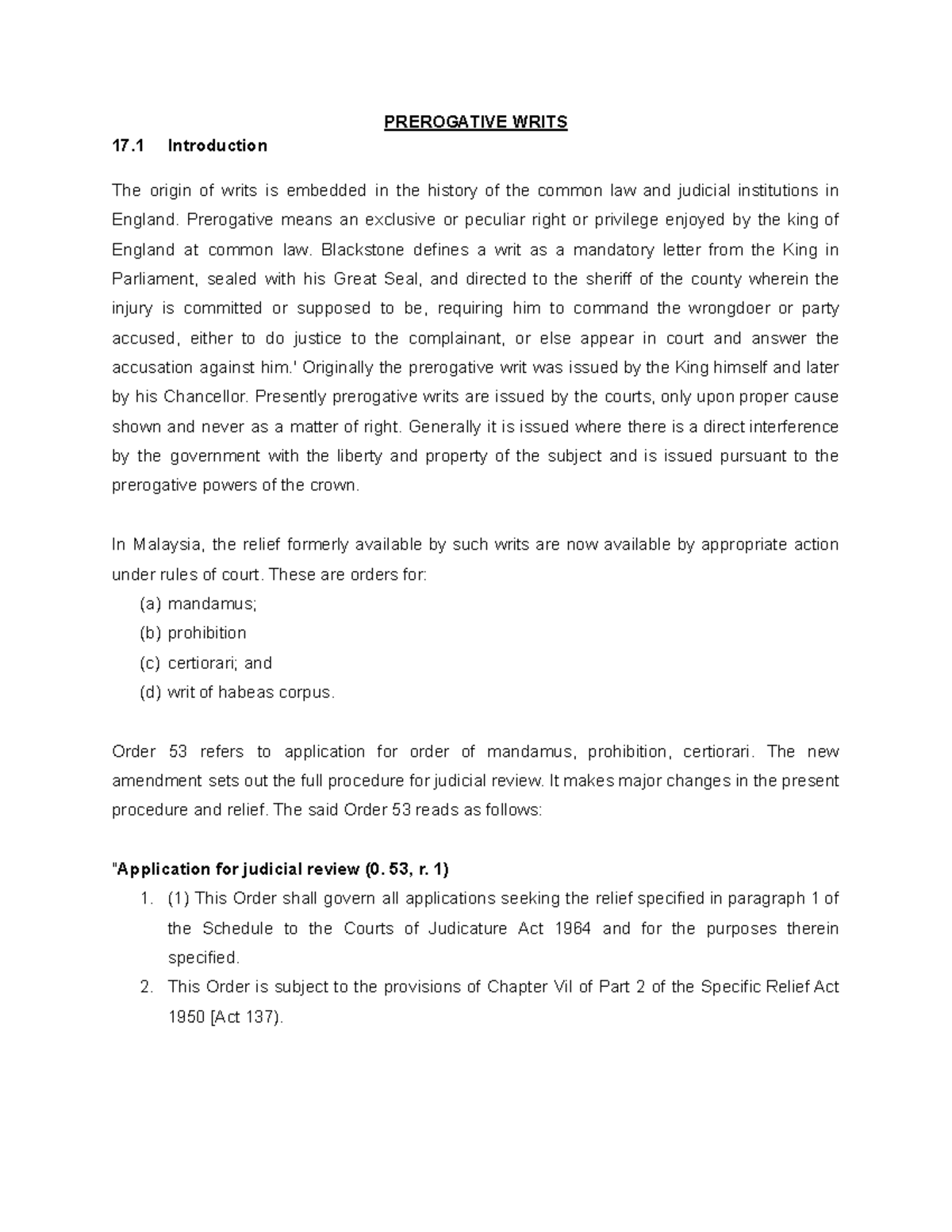 Prerogative Writs - PREROGATIVE WRITS 17 Introduction The origin of ...