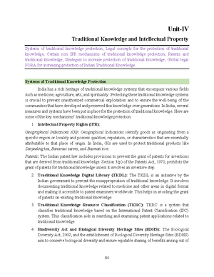 EITK UNIT-5 - Summary Traditional Knowledge - Unit-V Traditional Knowledge in Different Sectors ...
