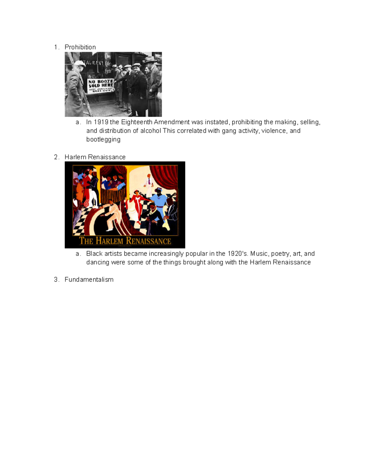 27. Cultural Changes in the 1920s - Prohibition a. In 1919 the ...