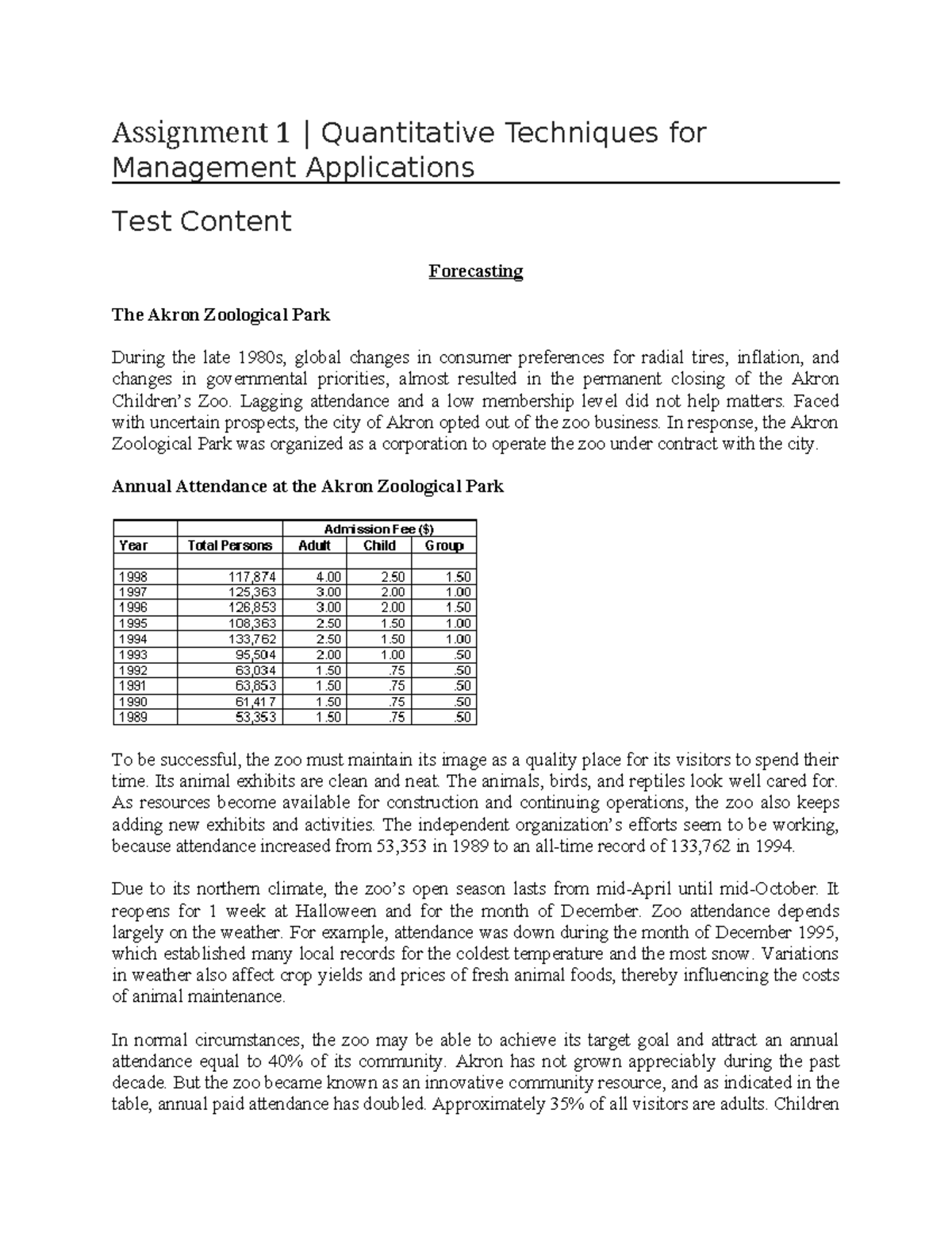Assignment 1&2(Quantitative Techniques for Management Applications) - Assignment 1 ...