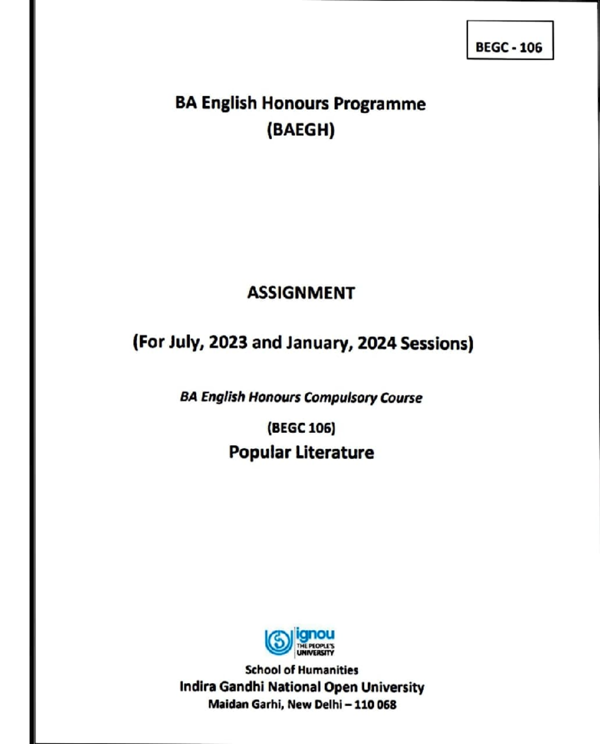 BEGC 106 - vvhgvhgvgvgjfv - BA English Honours Programme (BAEGH ...