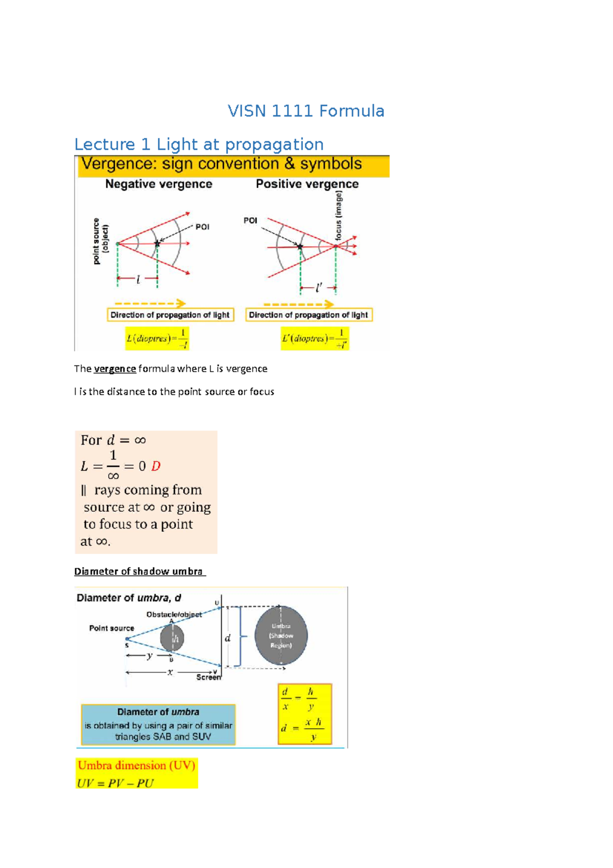 Visn-1111-equations - visn - VISN 1111 Formula Lecture 1 Light at ...