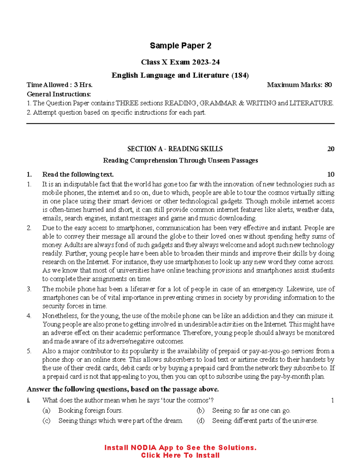 Eng sqp 2 - fdcthchdsbth - Install NODIA App to See the Solutions. Sample Paper 2 Class X Exam ...