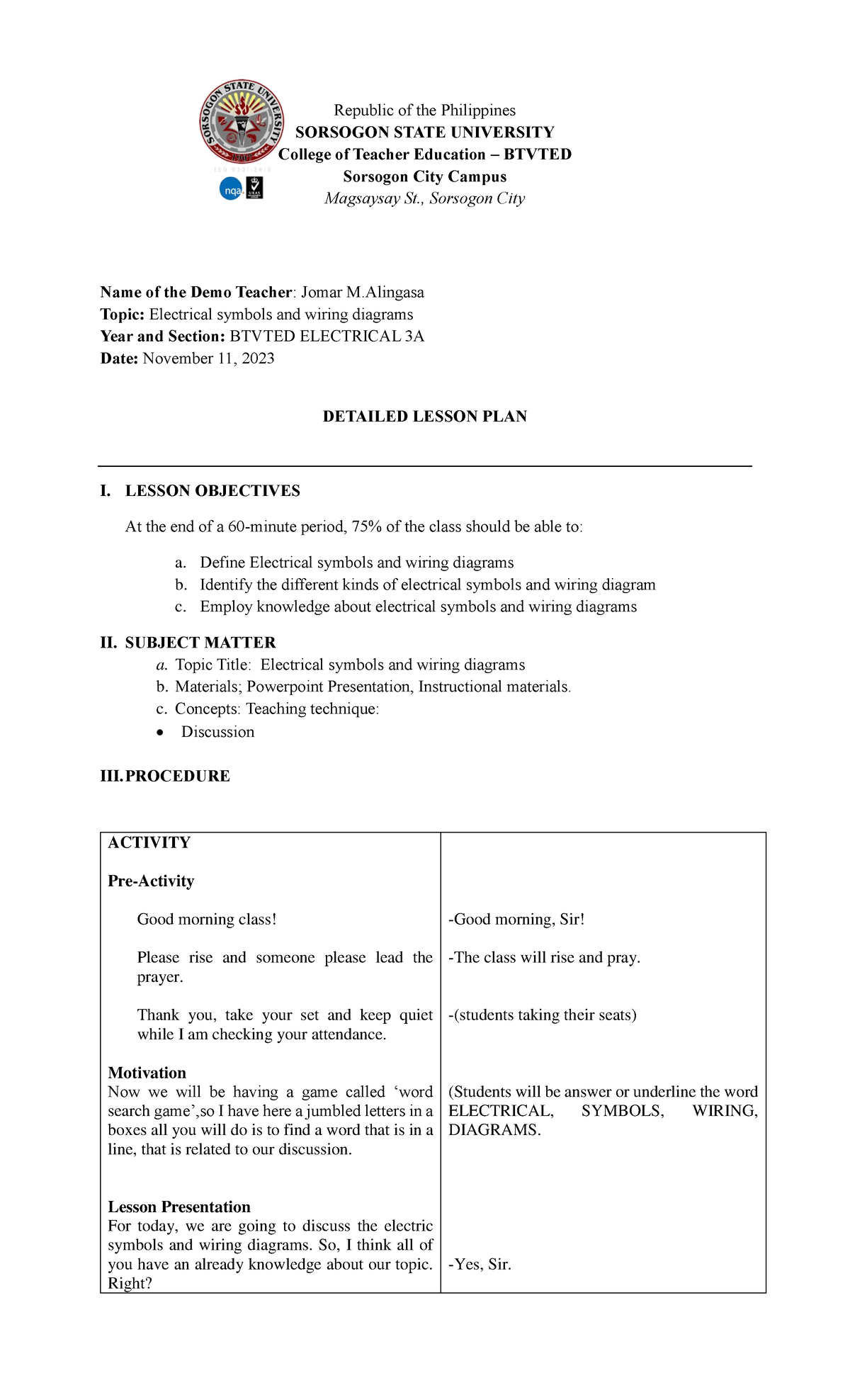 Lesson-Plan-fi - lesson plan in afa - Republic of the Philippines ...