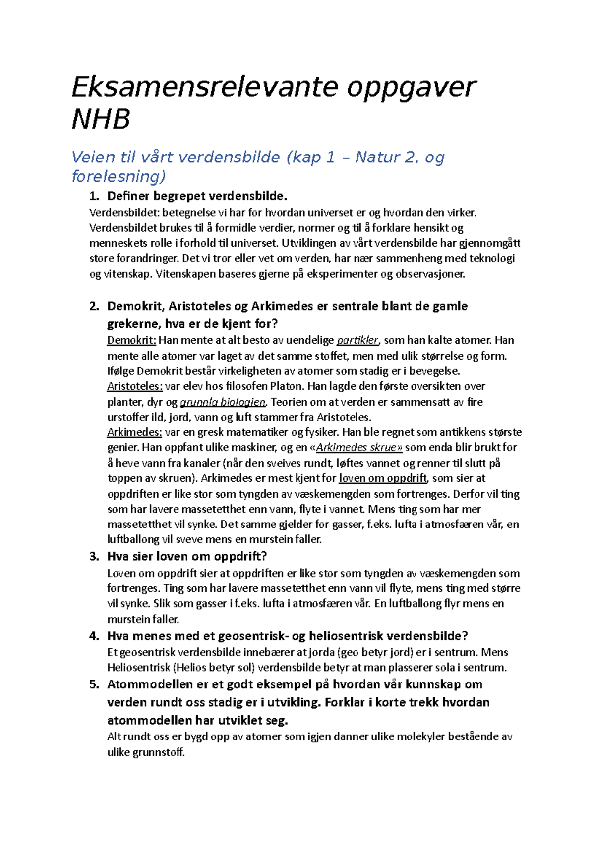 Eksamensrelaterte oppgaver, Naturfag - Eksamensrelevante oppgaver NHB ...