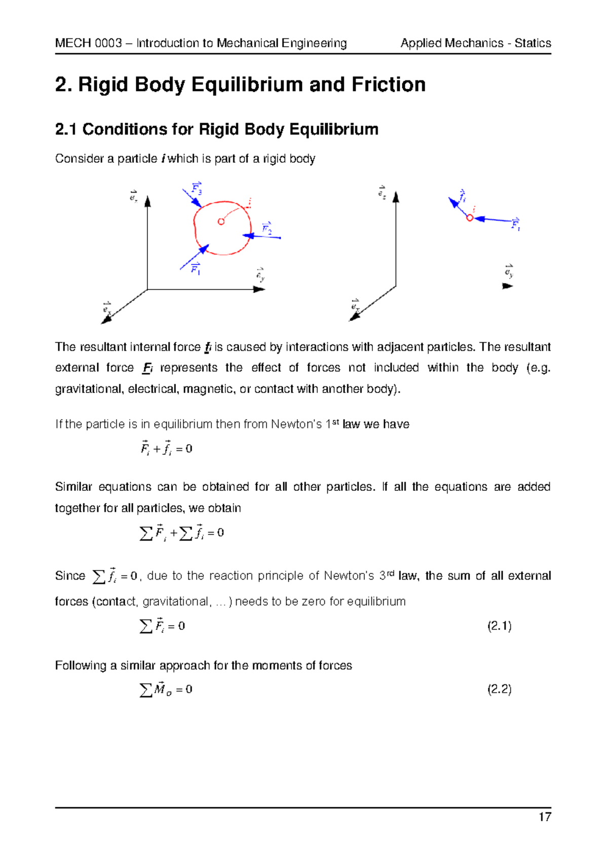 MECH 0003 Notes - Chapter 2 - 2. Rigid Body Equilibrium and Friction 2 ...