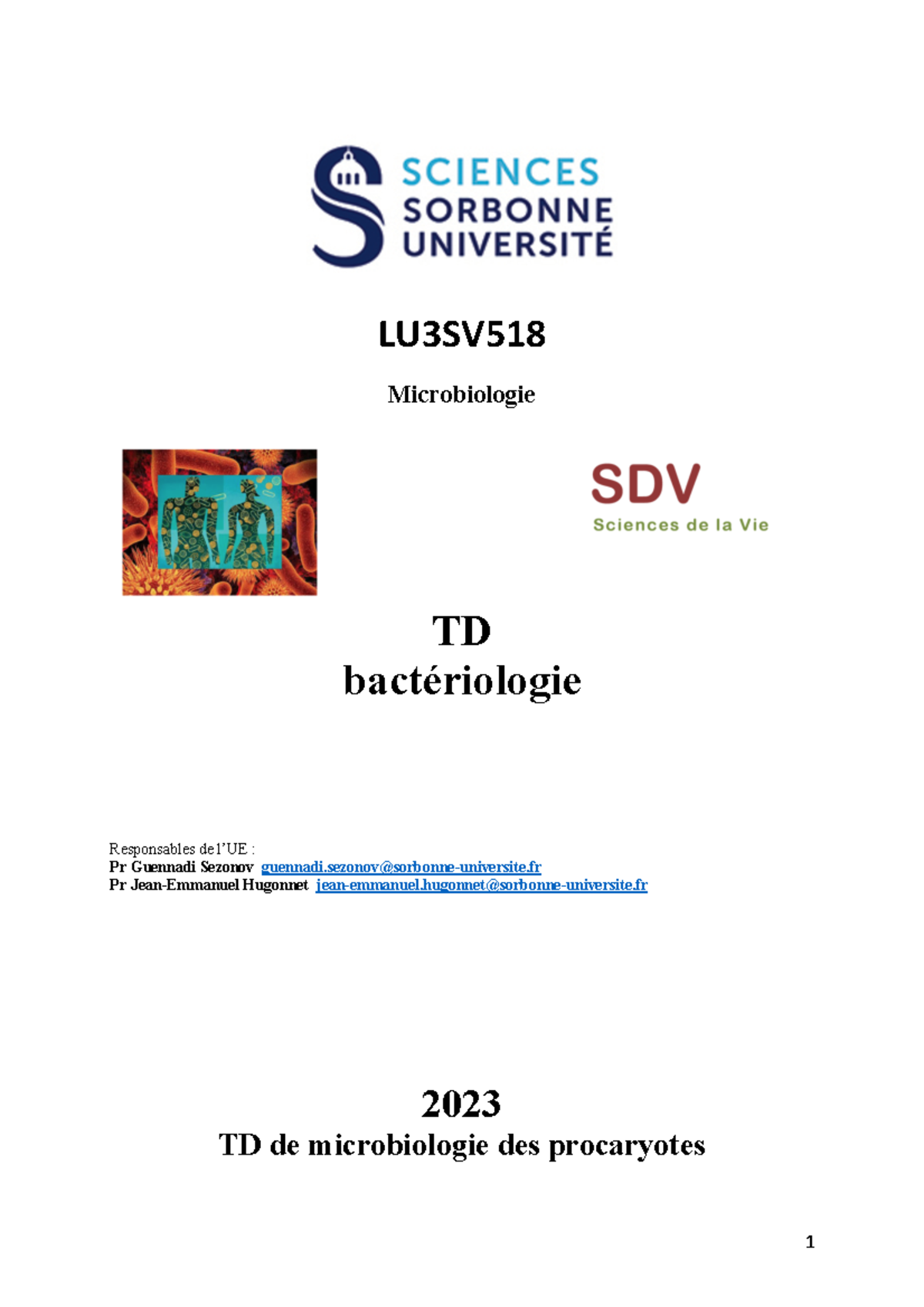 TD Bacterio 2023 Finale complet v2 Etudiants - LU3SV Microbiologie TD bactériologie Responsables ...