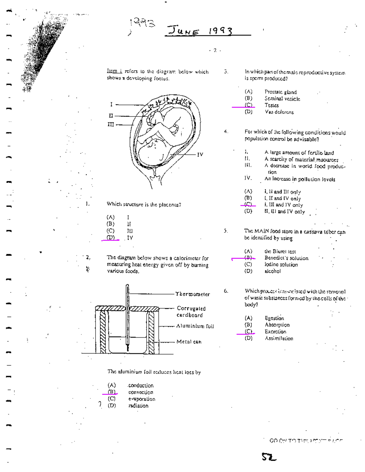 CSEC Integrated Science June 1993 P1 - Tu xE l9{ Itcm I rcfcrs to thc ...