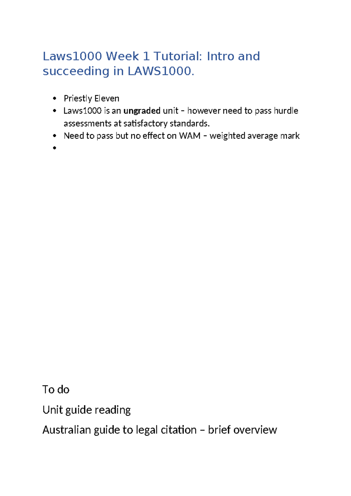 LAWS1000 Week 1 Tutorial - LAWS1000 - Laws1000 Week 1 Tutorial: Intro ...