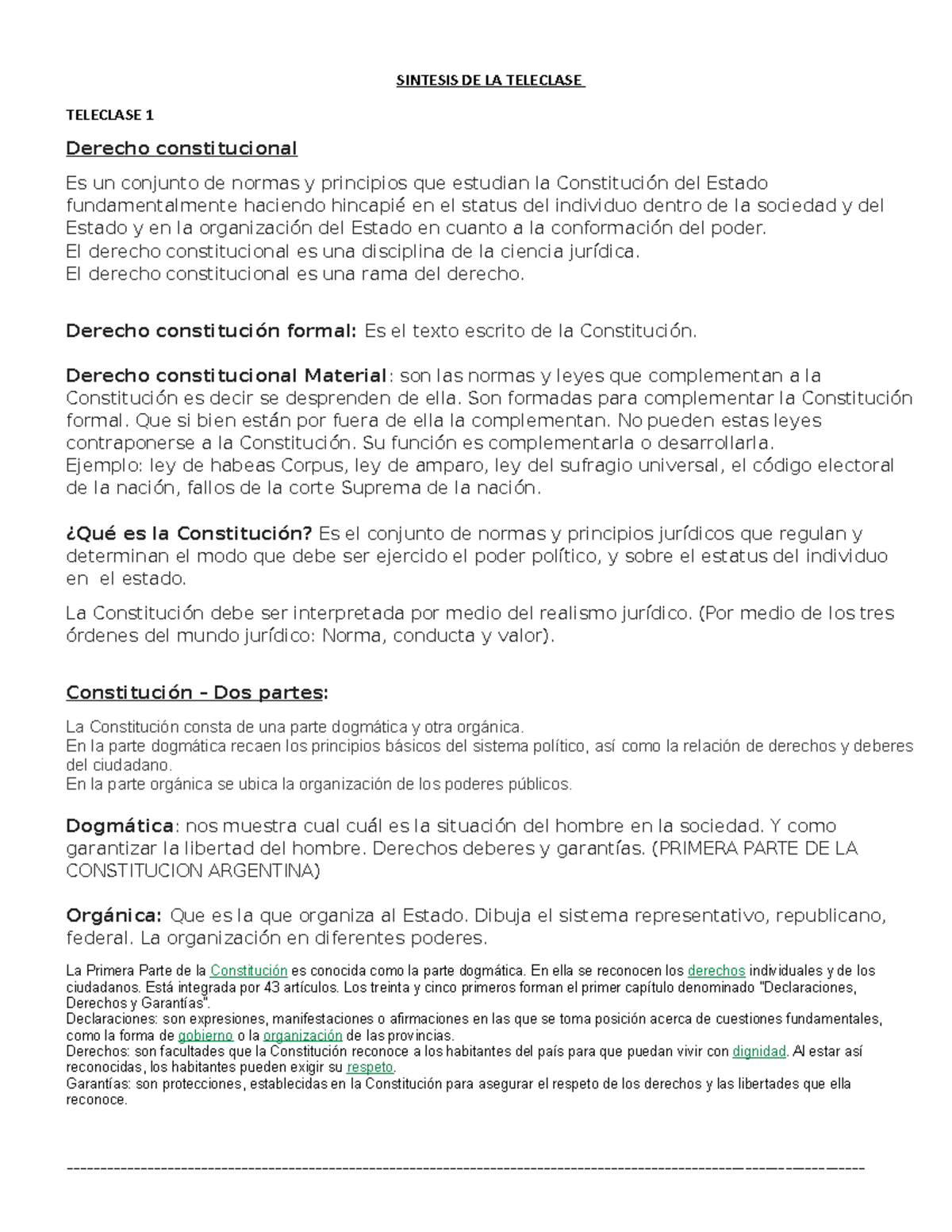 Sintesis De Teleclase 1 Sintesis De La Teleclase Teleclase 1 Derecho