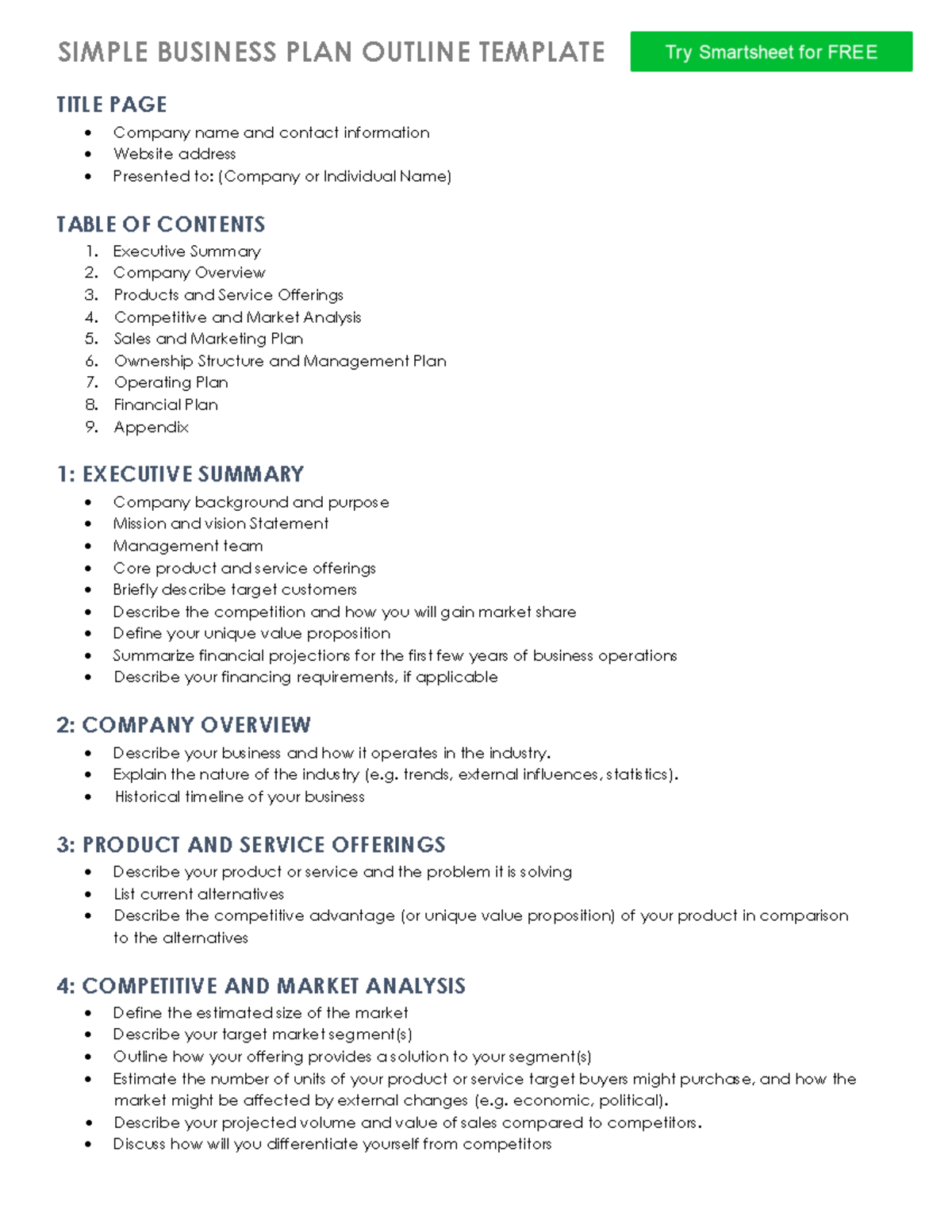 Simple Business Plan Outline - SIMPLE BUSINESS PLAN OUTLINE TEMPLATE ...