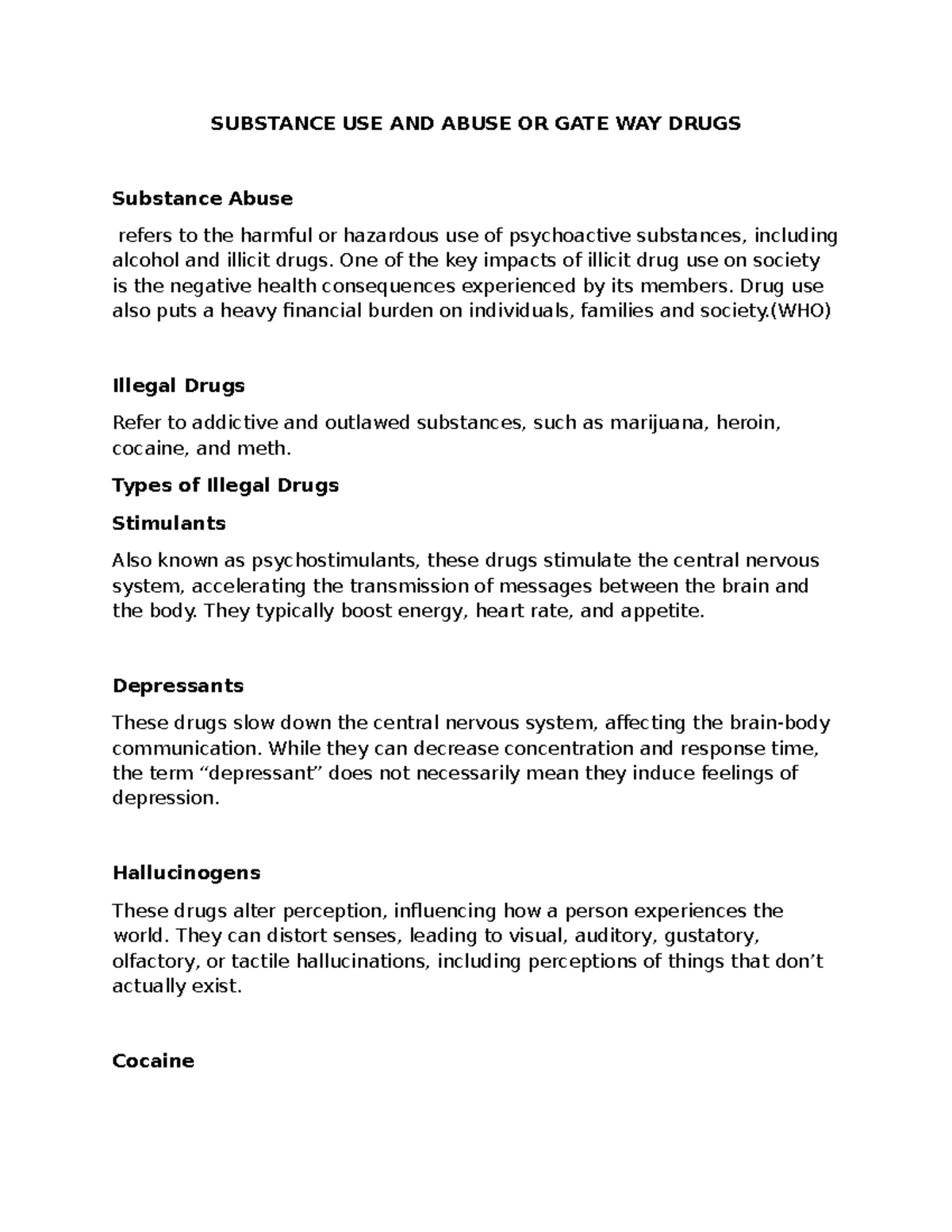 Substance USE AND Abuse OR GATE WAY Drugs - SUBSTANCE USE AND ABUSE OR ...