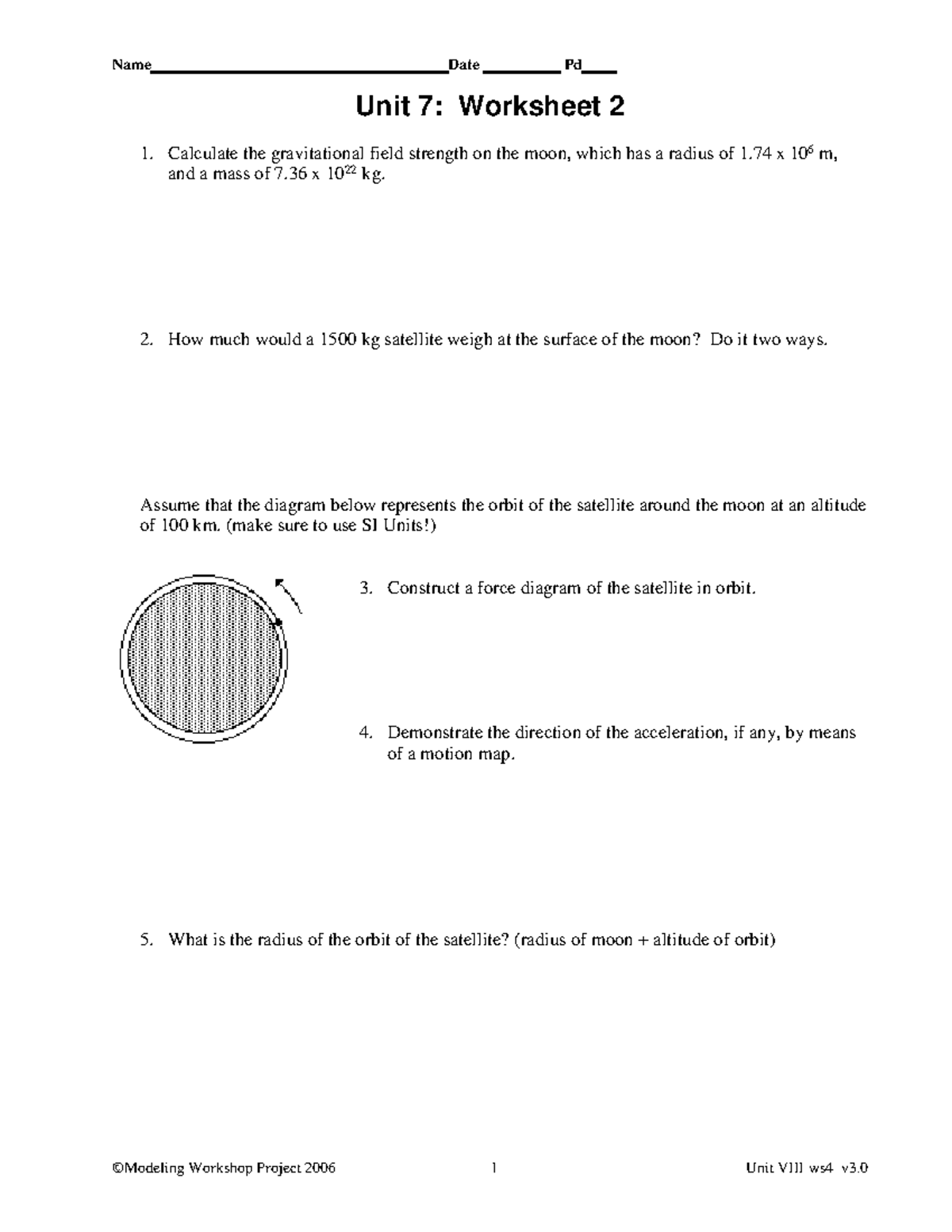 Worksheet 2 - ©Modeling Workshop Project 2006 1 Unit VIII ws4 v3. Name Date Pd Unit 7: Worksheet ...