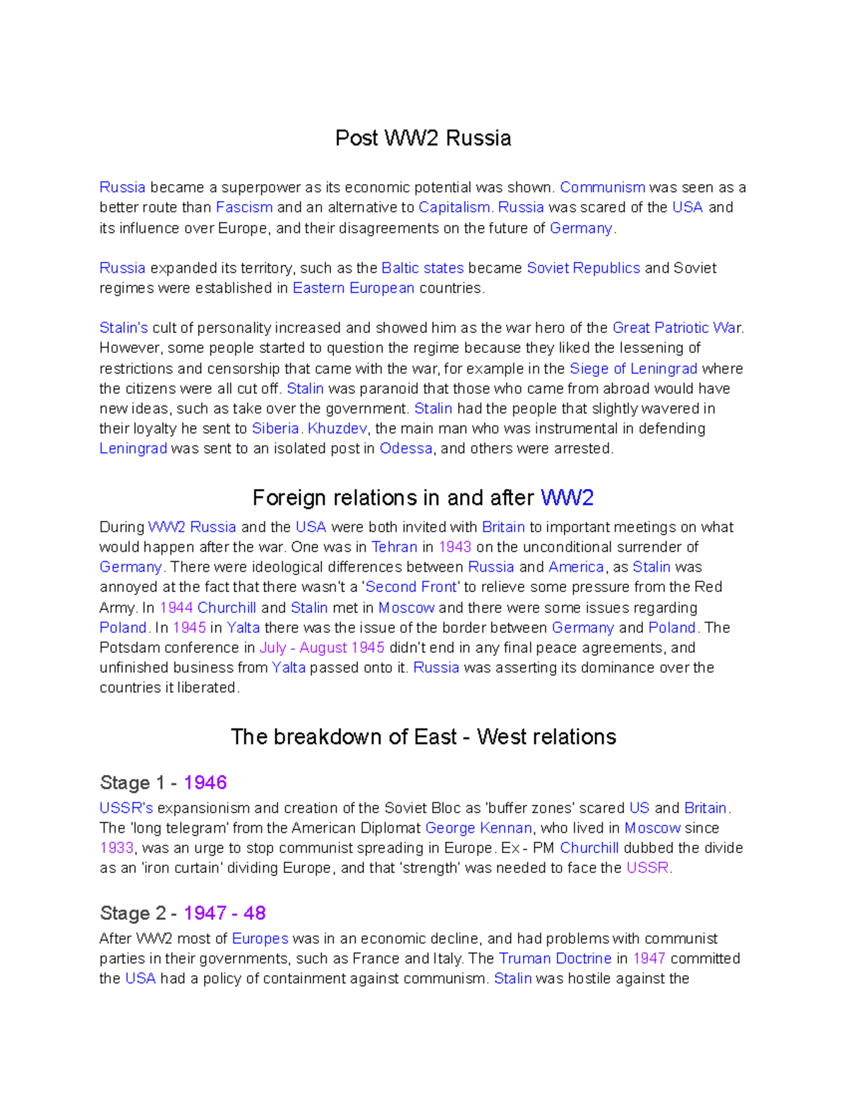 Post WW2 Russia - These are revision notes on multiple parts of the AQA ...