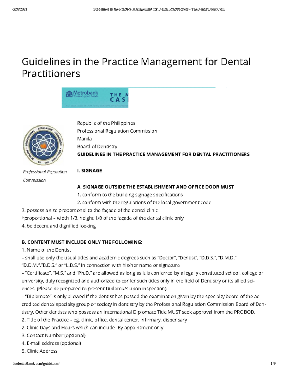 Guidelines in the Practice Management for Dental Practitioners ...