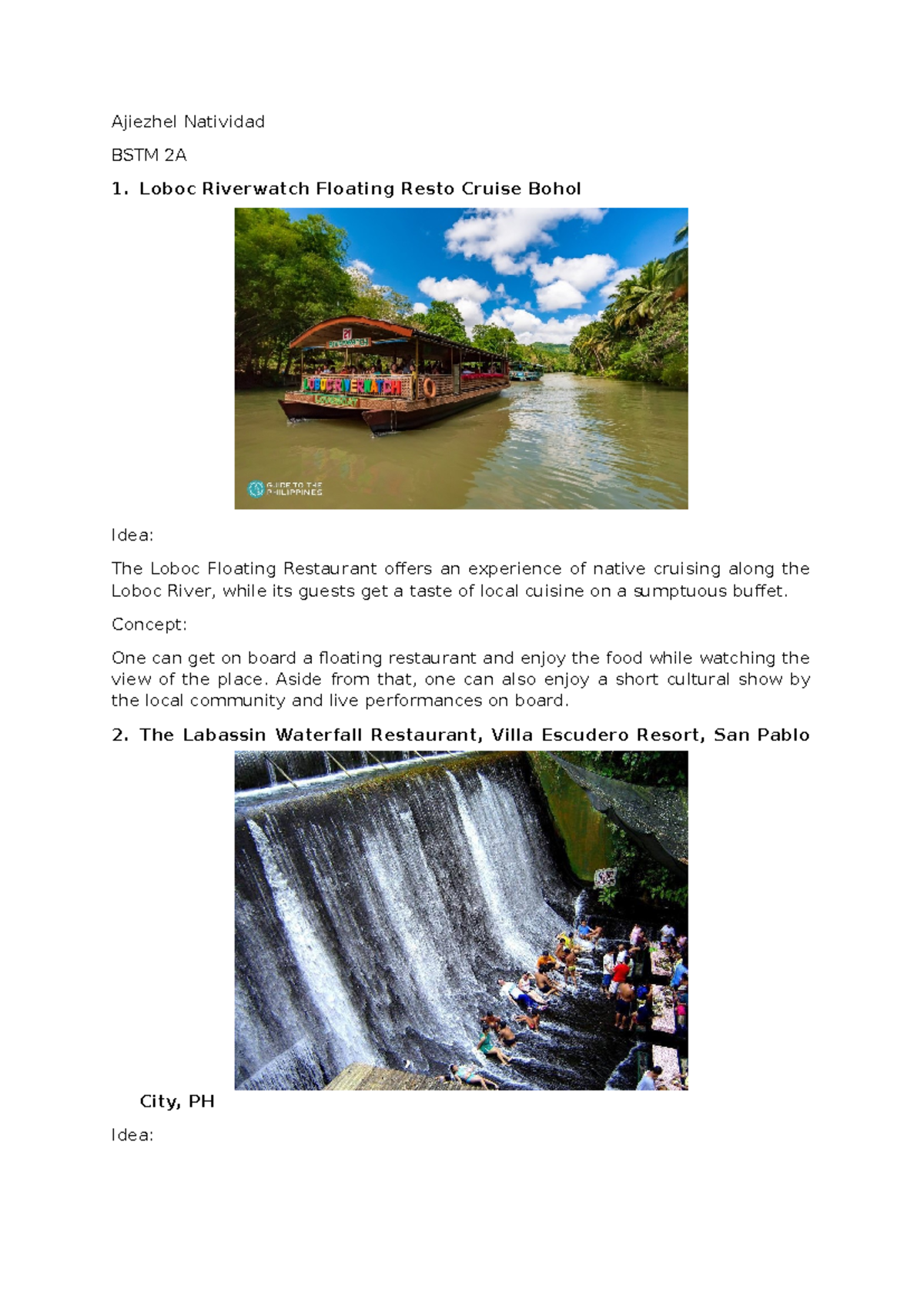 Establishments with Unique Feature - Ajiezhel Natividad BSTM 2A Loboc ...