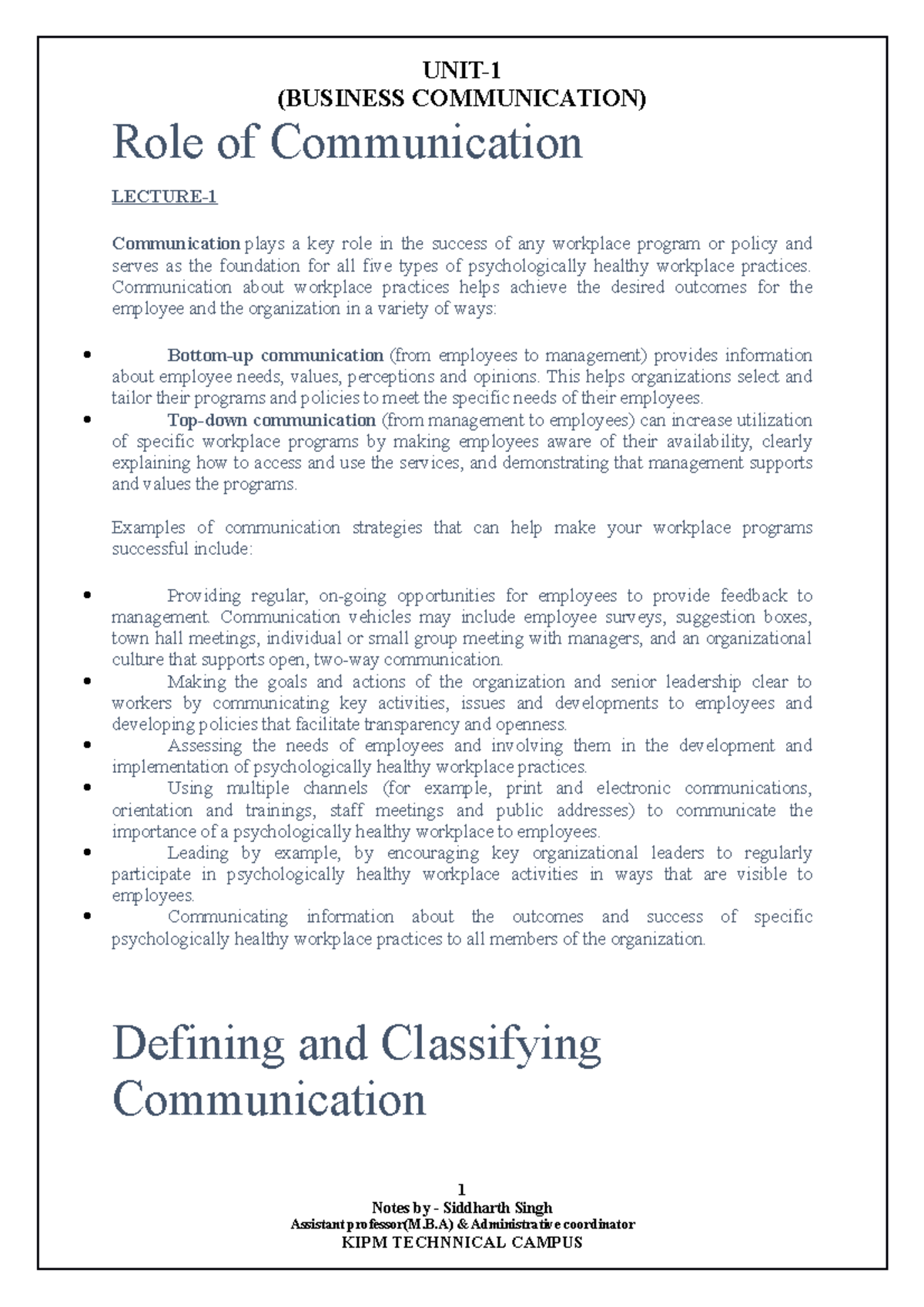 UNIT 1 Businnes Communication Notes 2020 - (BUSINESS COMMUNICATION ...