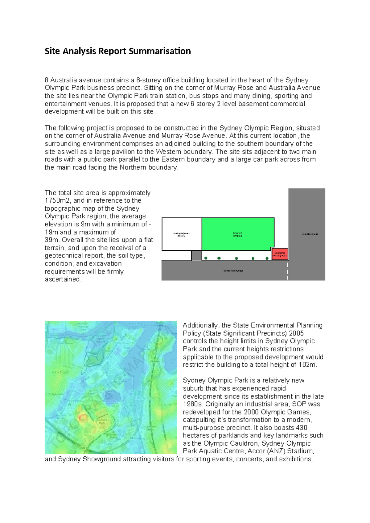 Site Analysis Report Summarisation - Sitting on the corner of Murray ...