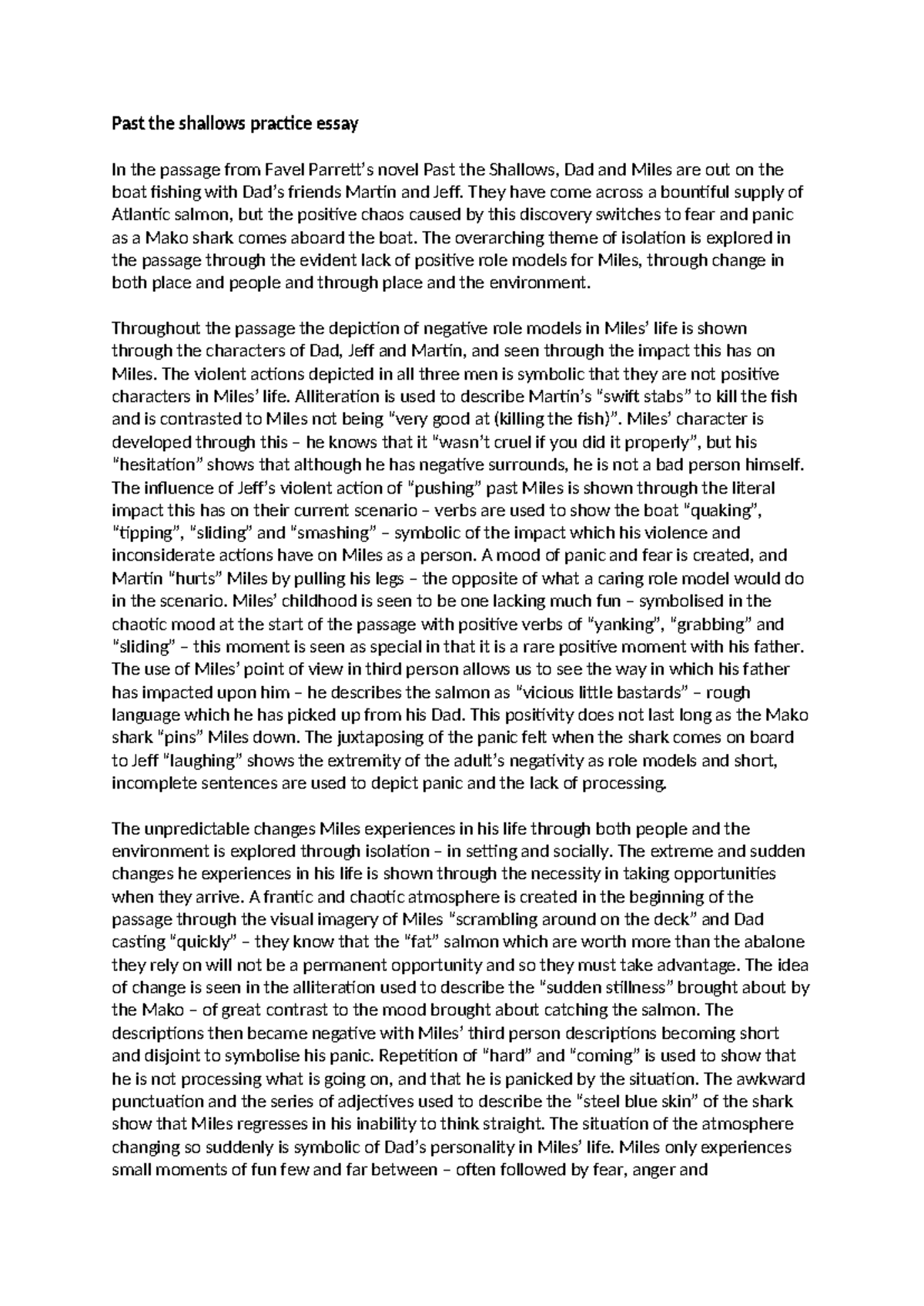 447112661 Past the shallows essay - Past the shallows practice essay In ...