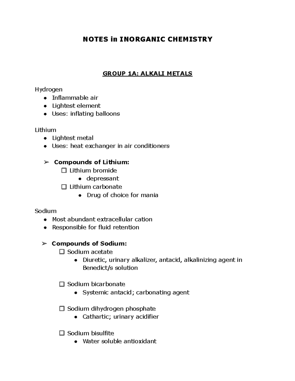 Summary Notes in Inorganic Chemistry - NOTES in INORGANIC CHEMISTRY ...