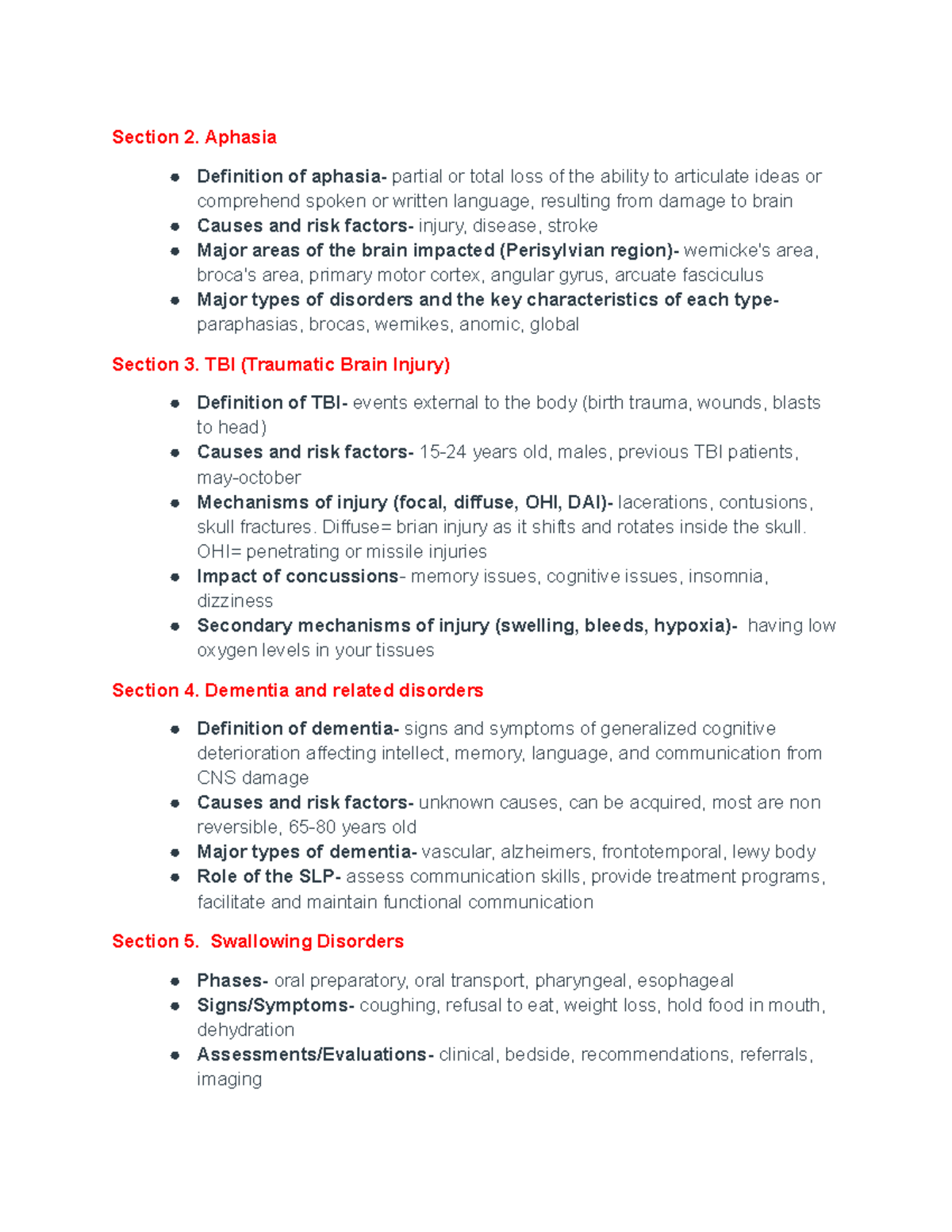CSD - CSD 200 notes - Section 2. Aphasia Definition of aphasia- partial ...