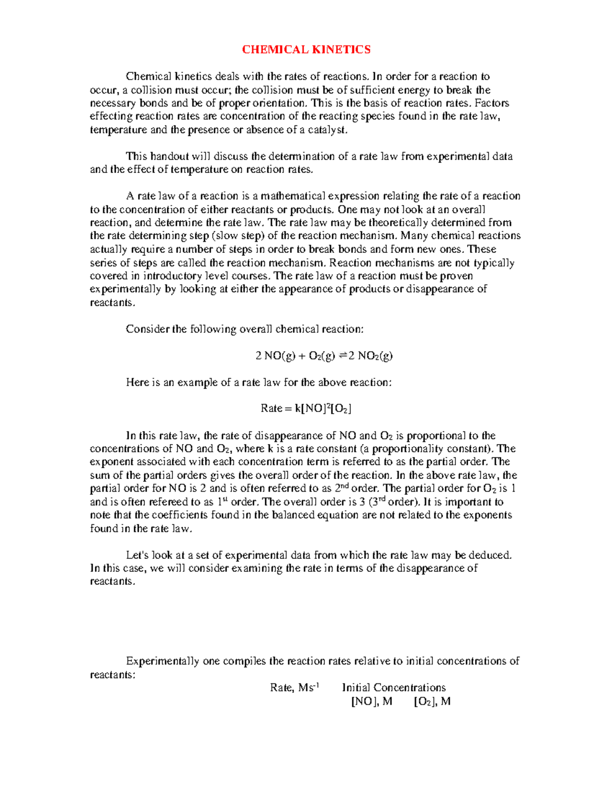 Chemical Kinetics - Chimie - CHEMICAL KINETICS Chemical kinetics deals ...