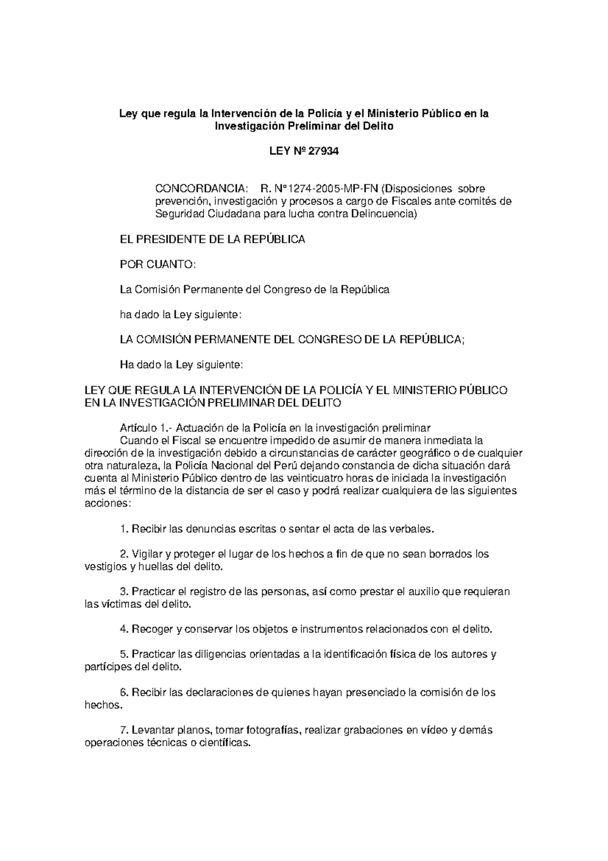 Ley27934 - Djdjfj - Ley que regula la Intervención de la Policía y el ...