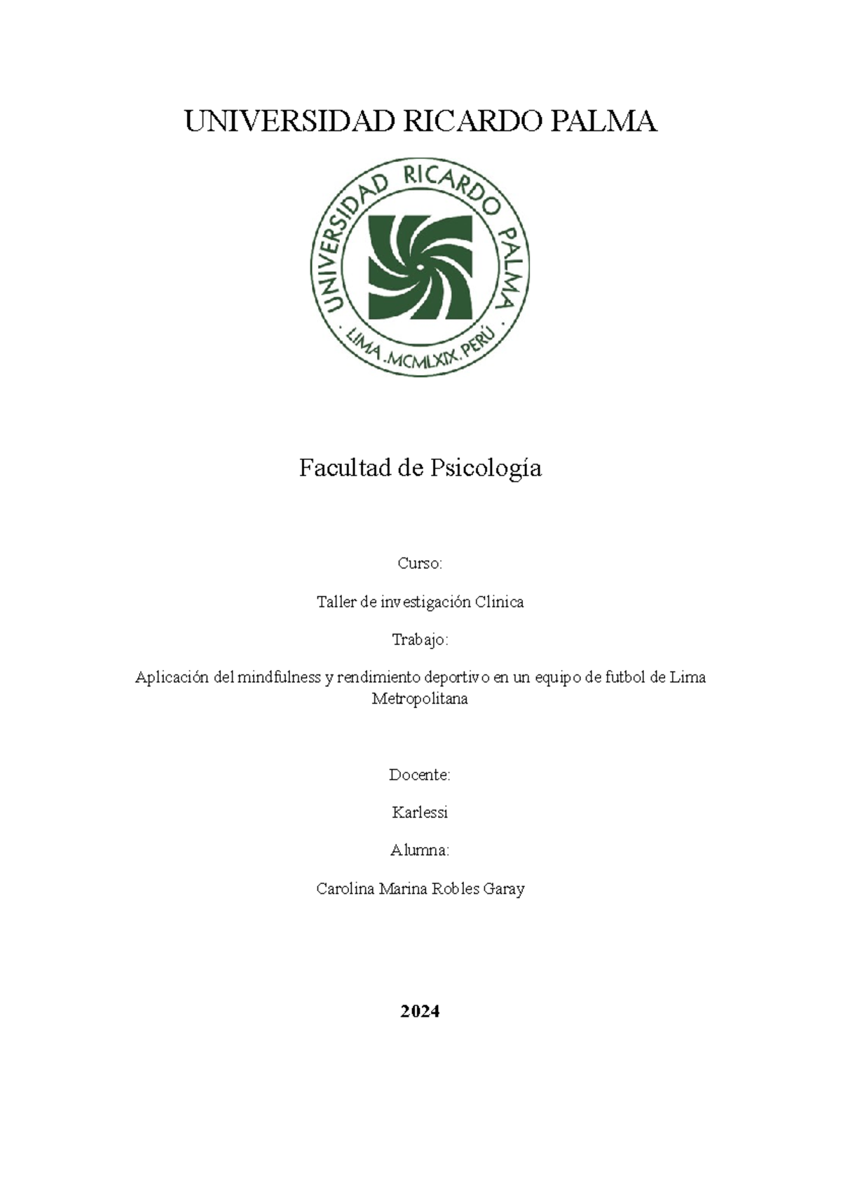 CARÁTULA 22 - no jodan huevon - UNIVERSIDAD RICARDO PALMA Facultad de ...