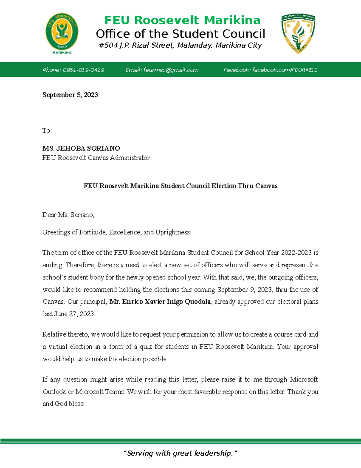 Feurm Student Council Election Thru Canvas New 1 - FEU Roosevelt ...