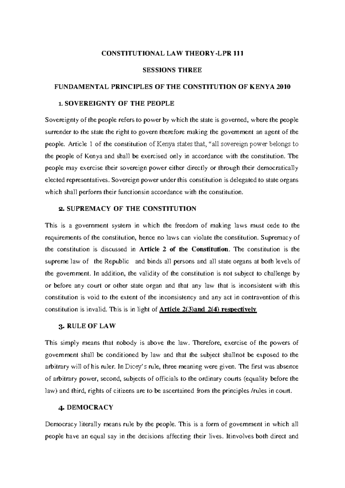 LPR 111- Session 3 - Lecture notes - CONSTITUTIONAL LAW THEORY-LPR 111 ...