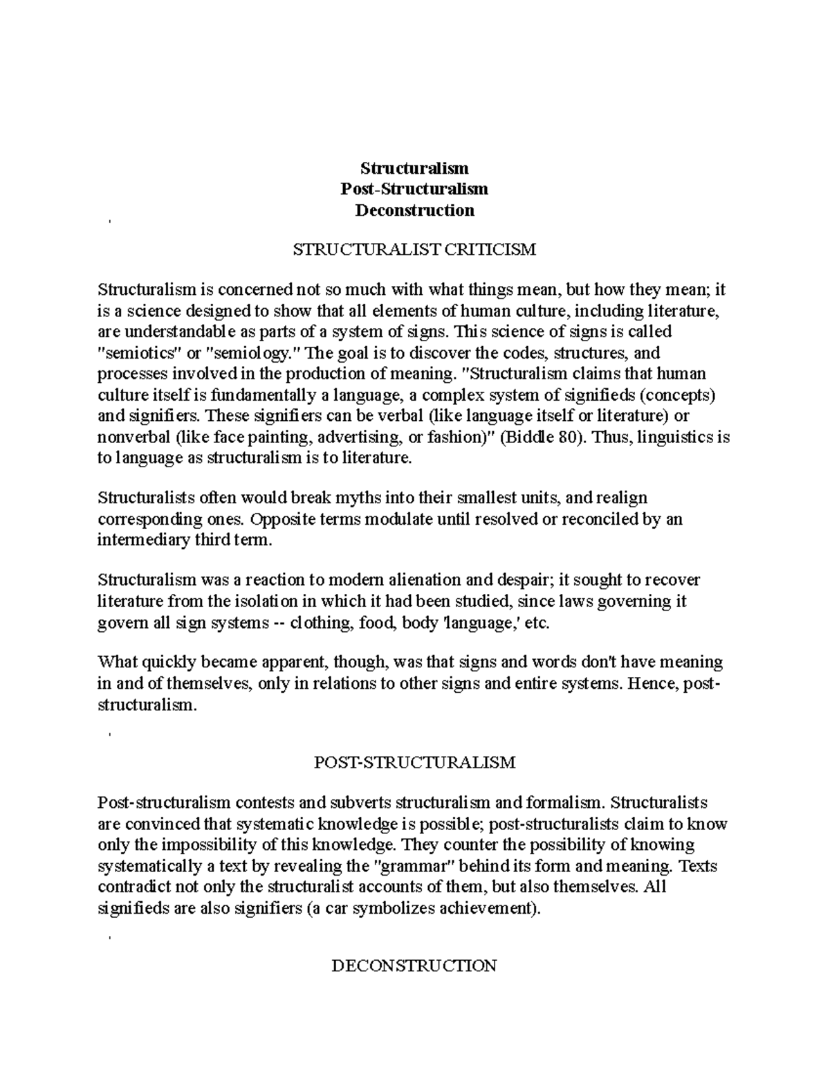 Structuralism post structuralism and deconstruction - Structuralism ...