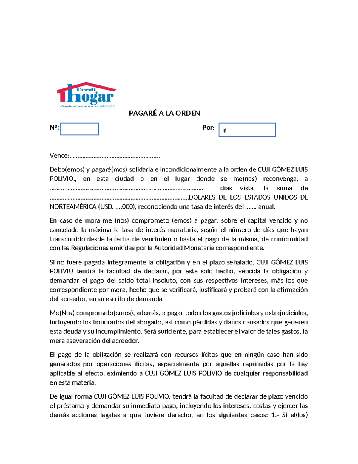 Pagaré A LA Orden - Todo bien - PAGARÉ A LA ORDEN No: Por: - Studocu