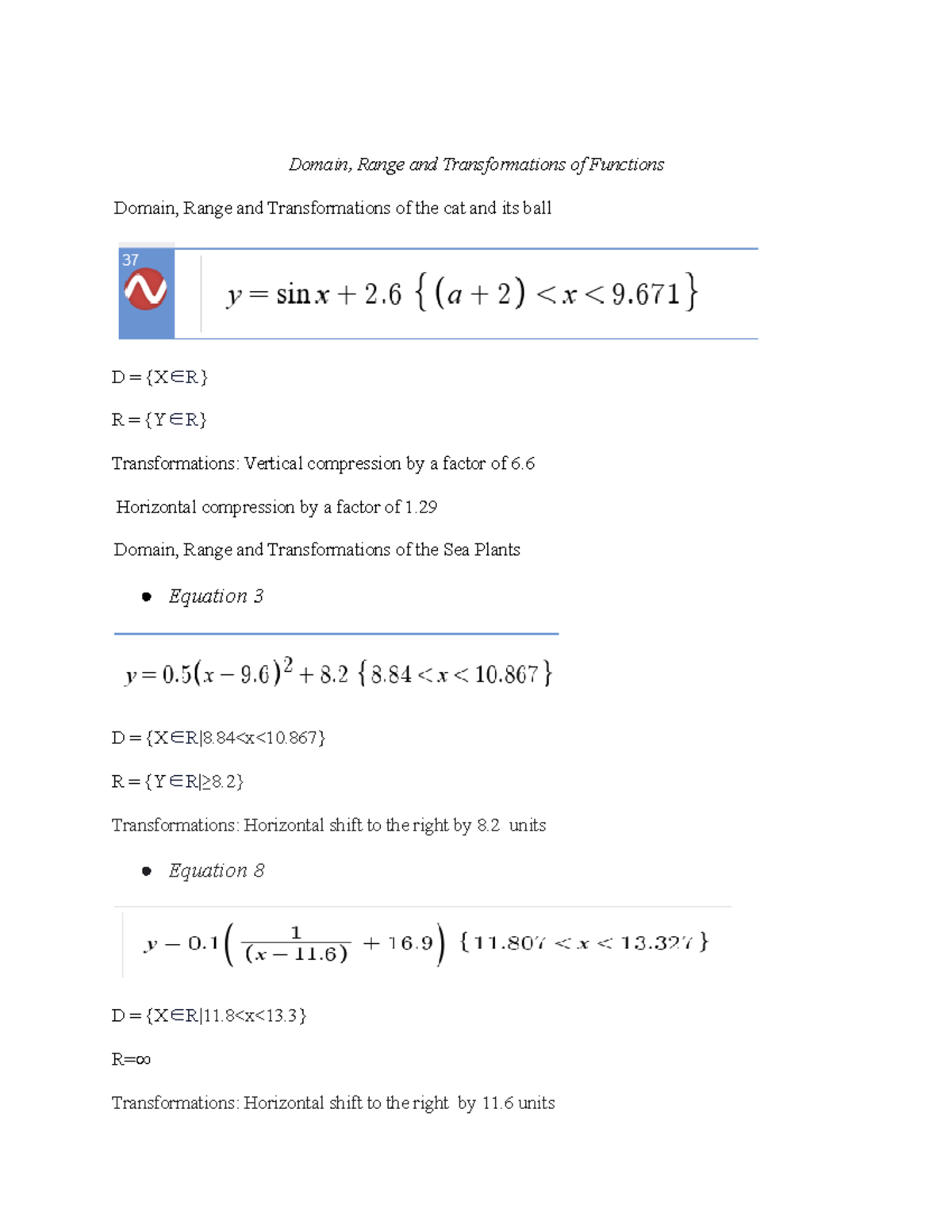 CPT for biology - Domain, Range and Transformations of Functions Domain ...