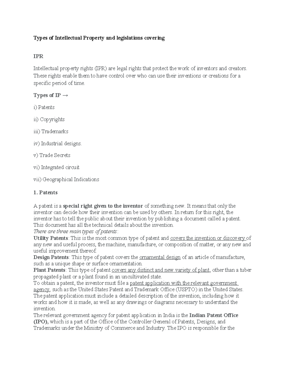 Types of Intellectual Property and legislations covering - Types of ...