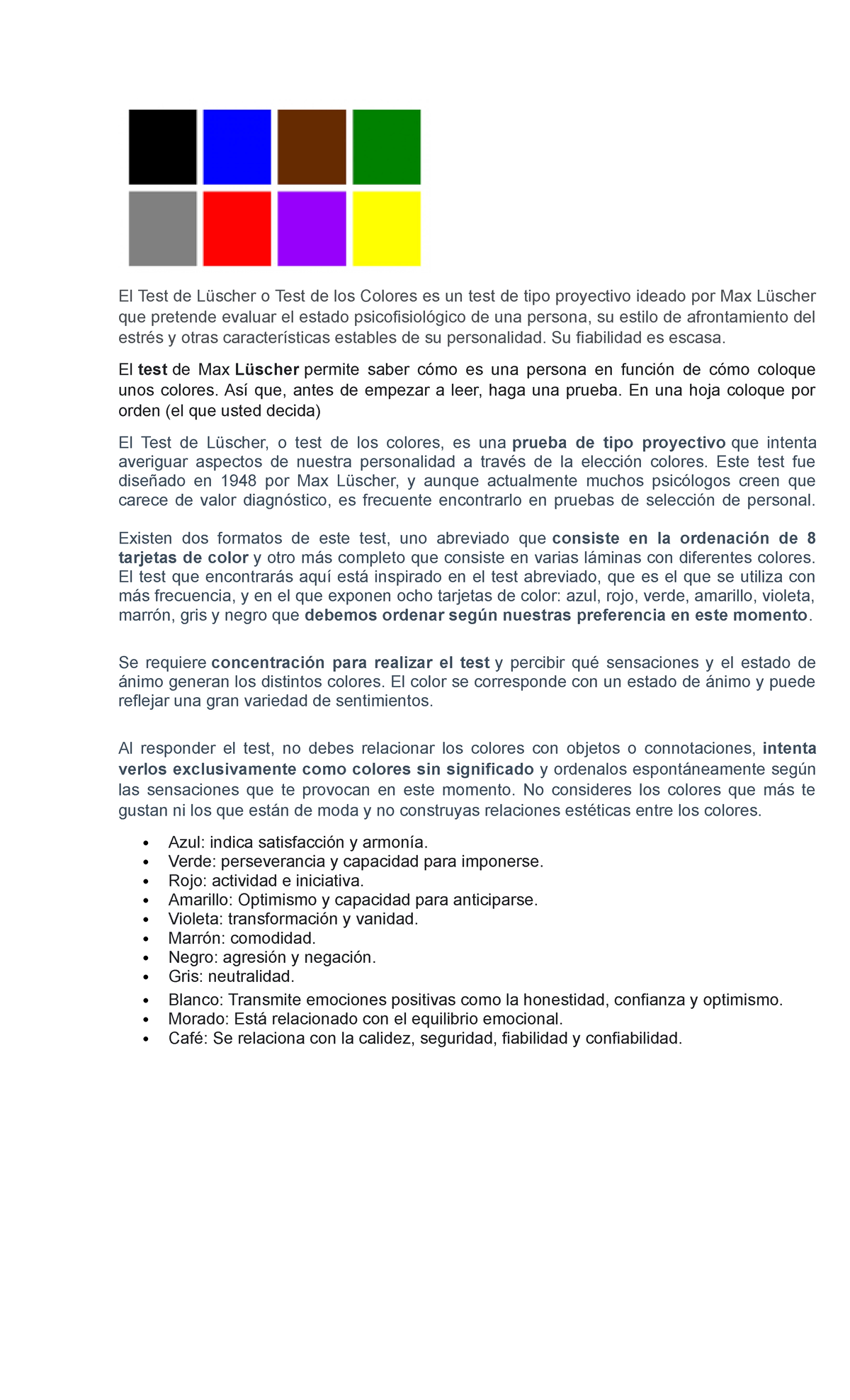 Luscher - test - El Test de Lüscher o Test de los Colores es un test de ...