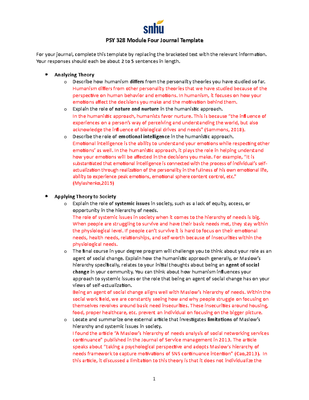PSY 328 Module Four Journal Template - PSY 328 Module Four Journal ...